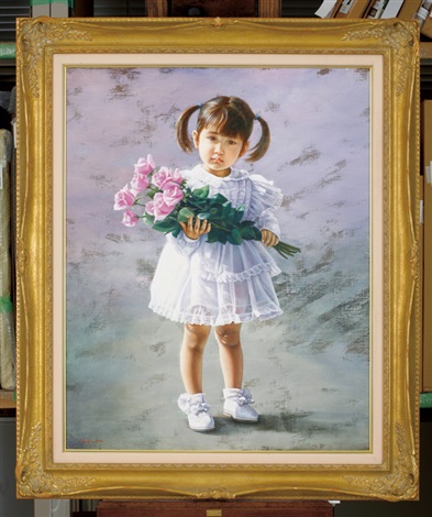 A girl with flowers by Shinsho Fujioka on artnet