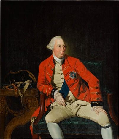 Portrait of King George III 1738-1820, seated in an armchair, wearing ...