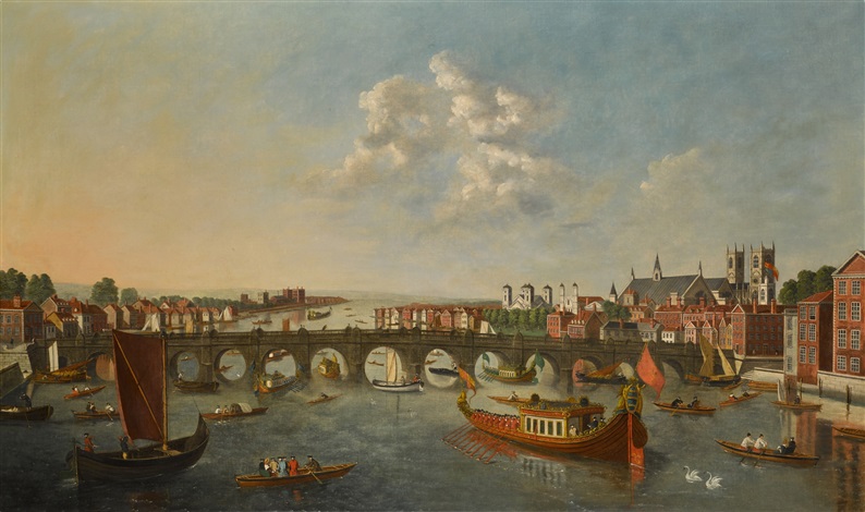 London, a view of the Thames and Old Westminster Bridge looking towards Westminster Abbey by ...