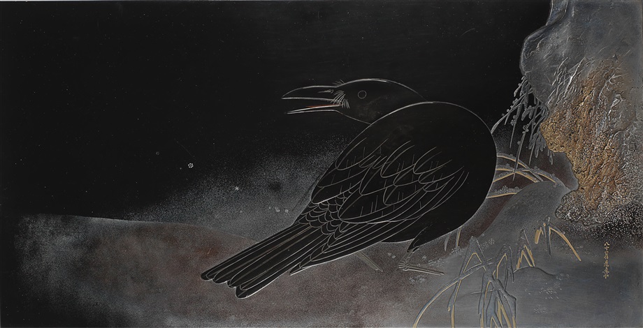 An Important Gold, Silver, and Black Lacquer Panel Gakumen Panel by ...