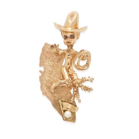 RUSER 14K GOLD AND GEM-SET COWBOY CHERUB BROOCH by William Ruser on artnet