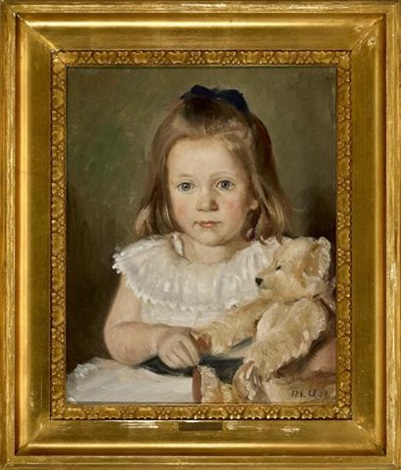 Portrait of a little girl with her teddy bear by Michael Peter Ancher ...