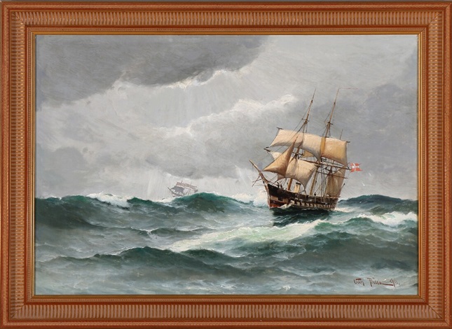 Seascape with sailing ships in rough seas by Vilhelm Victor Bille on artnet