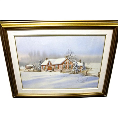 The red farm house - Winter by Jack Reid on artnet