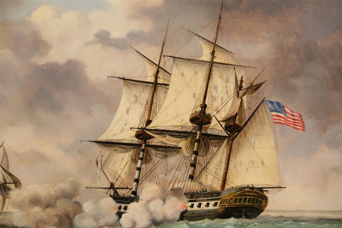 USS Constitution and HMS Java by Edward Beyer on artnet
