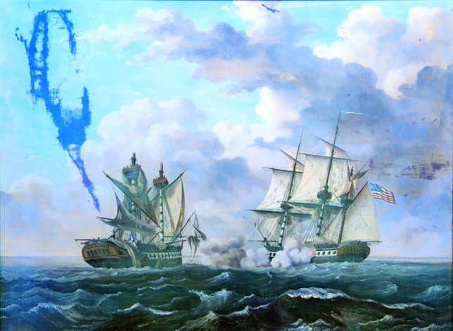 USS Constitution and HMS Java by Edward Beyer on artnet