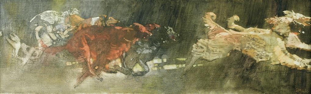 Dog chase by Bernard (Bernie) Fuchs on artnet