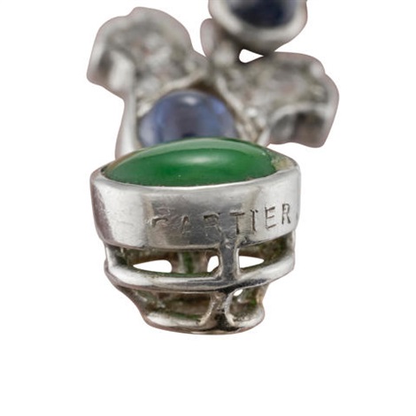 A PAIR OF ART DECO PLATINUM, JADEITE JADE, SAPPHIRE, AND DIAMOND ...