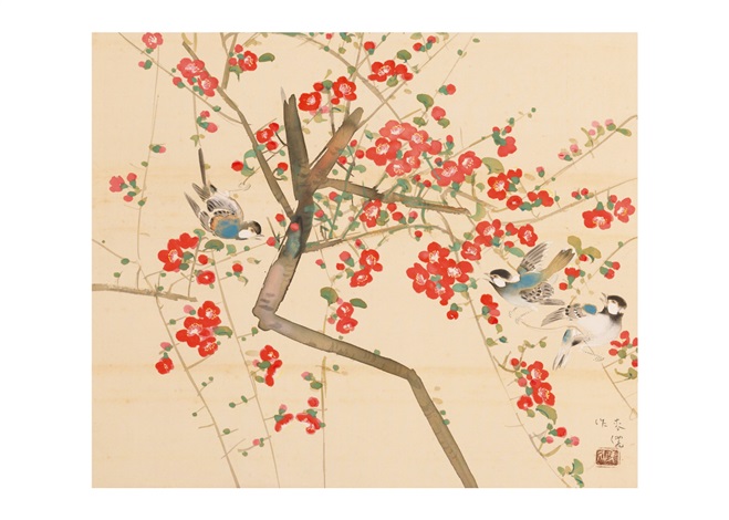 SMALL BIRDS IN JAPANESE QUINCES by Tsuchida Bakusen on artnet
