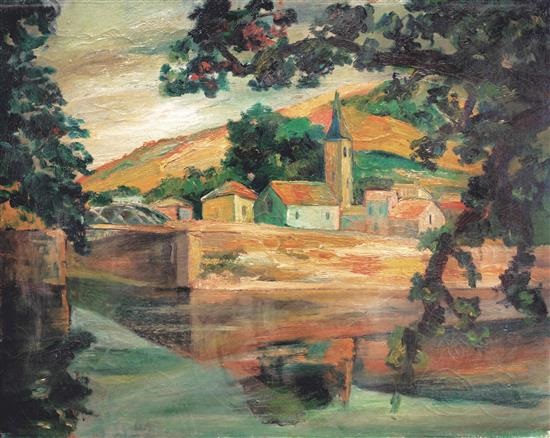 Country village by riverside by Adolphe Aizik Feder on artnet