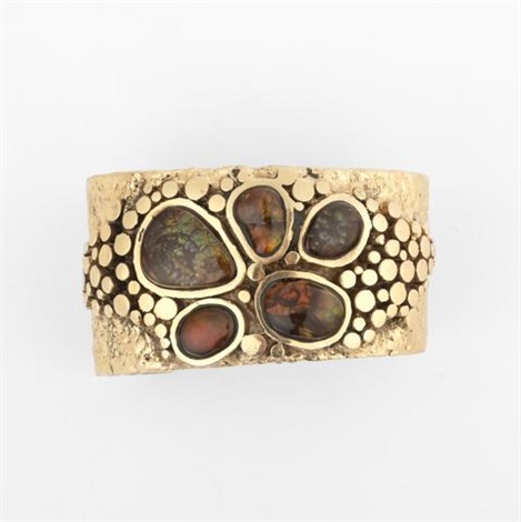14k Gold Cuff Bracelet with Five Opal Cabochons by Lee Epperson on artnet