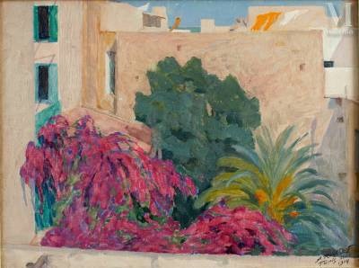 Patio au bougainvillier et au palmier by Alexandre Roubtzoff on artnet