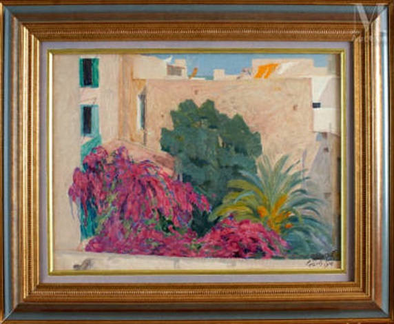 Patio au bougainvillier et au palmier by Alexandre Roubtzoff on artnet