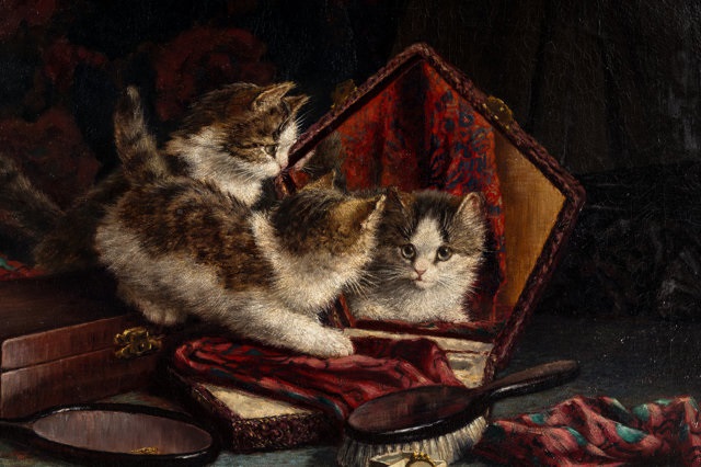 Kittens in a Basket and Kittens at the Mirror a pair of works by ...