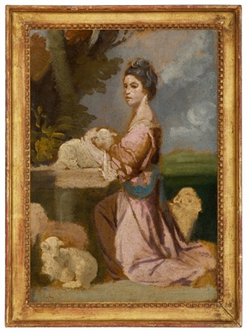 Portrait of Lady Mary Leslie 1753-99, full-length, with lambs in a ...
