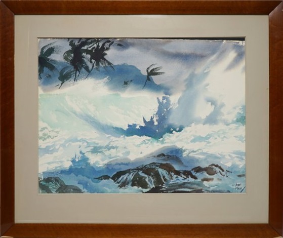 Two Coastal Surf Scenes i Ruff Seas on a Coastline by John Pike on artnet