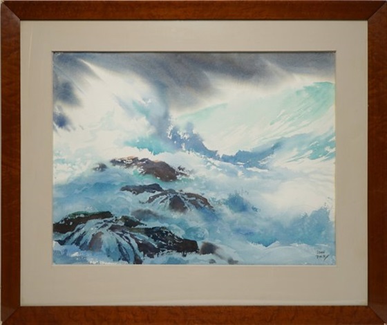 Two Coastal Surf Scenes i Ruff Seas on a Coastline by John Pike on artnet