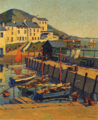 Fishing smacks in a harbour by James P. Power on artnet