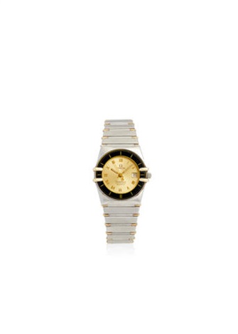 A STAINLESS STEEL AND GOLD QUARTZ BRACELET WATCH by OMEGA SA on artnet