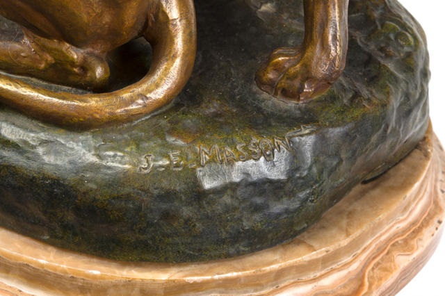 A patinated bronze model of two hounds with a hare by Jules Edmond ...