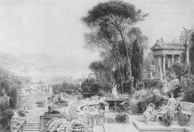 Bathers in a classical Roman palace garden - An Italianate landscape ...