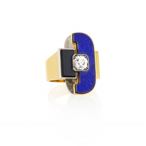 Raymond Templier Art Moderne Two-Color Gold, Diamond, Lapis and Black ...