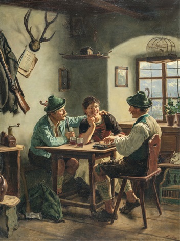 Girl and two boys in a peasant cottage by Emil Rau on artnet