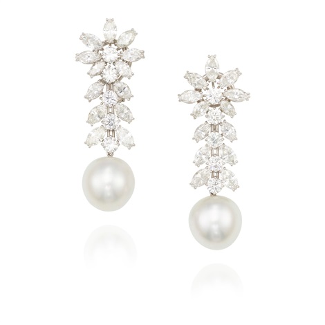 RUSER A PAIR OF PLATINUM, DIAMOND AND PEARL EARCLIPS by William Ruser ...