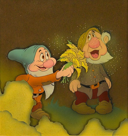 A celluloid of Bashful and Sneezy from Snow White and the Seven Dwarfs ...