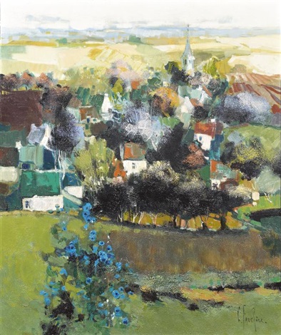 Village dans un paysage de campagne by Claude Fauchere on artnet