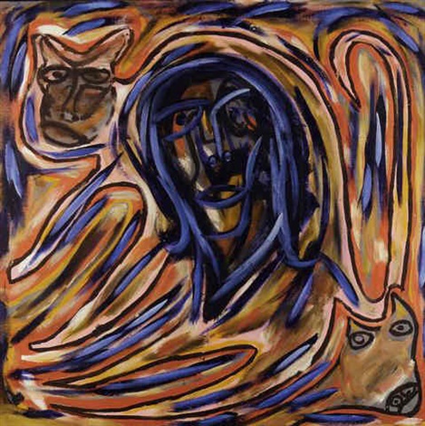 Woman with tiger cat by Thornton Dial on artnet