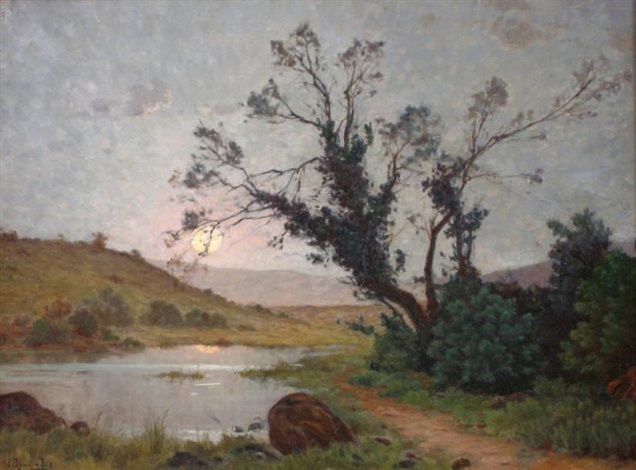 Etang au coucher du soleil by René Charles Edmond His on artnet