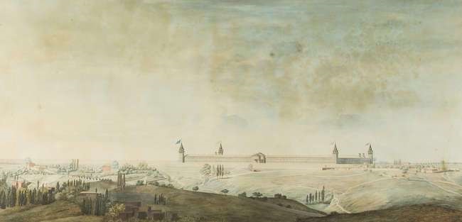 View on the Outskirts of Constantinople, showing the Selimiye Barracks ...