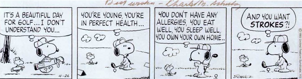 Snoopy and Woodstock on the golf course comic strip by Charles M ...