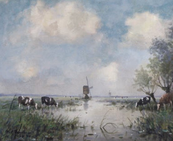 Cattle grazing by a windmill by Willem Abraham Wassenaar on artnet