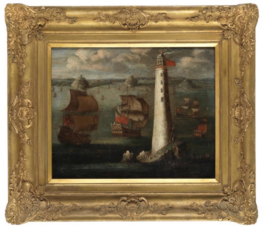 Man-of-wars and other vessels before the Eddystone lighthouse by Isaac ...