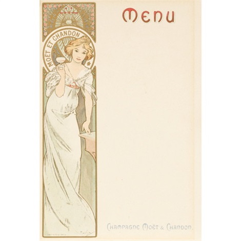 CHAMPAGNE MOËT CHANDON, MENU, 2 PRINTS by Alphonse Mucha on artnet
