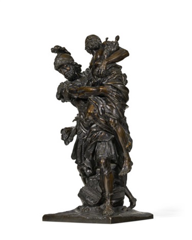 A BRONZE GROUP OF ÆNEAS CARRYING HIS FATHER ANCHISES FOLLOWED BY ...