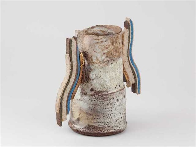 A stoneware winged vessel covered in mottled oatmeal glaze by Colin Pearson on artnet