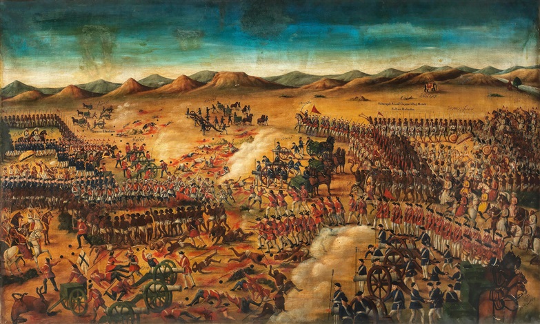 A large painting depicting the Battle of Condore in December 1758 ...