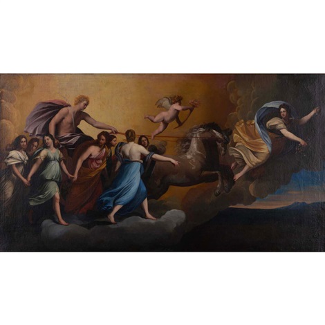 The Aurora, Apollo guides the chariot of the sun surrounded by the ...