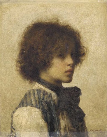 A young boy wearing a striped vest by Alexej Alexejewitsch Harlamoff on ...