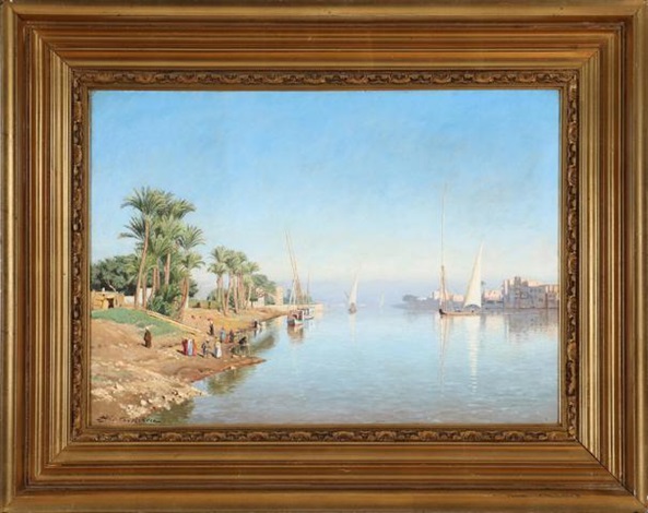 View of a river with sailing boats, presumably The Nile by Andreas ...