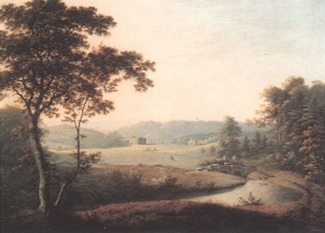 River landscape with view of Hayton Hall, Yorkshire by George Cuitt the ...