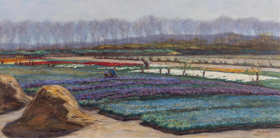 Fields with hyacinths and haystacks by Wilhelm Christiaan Constant ...