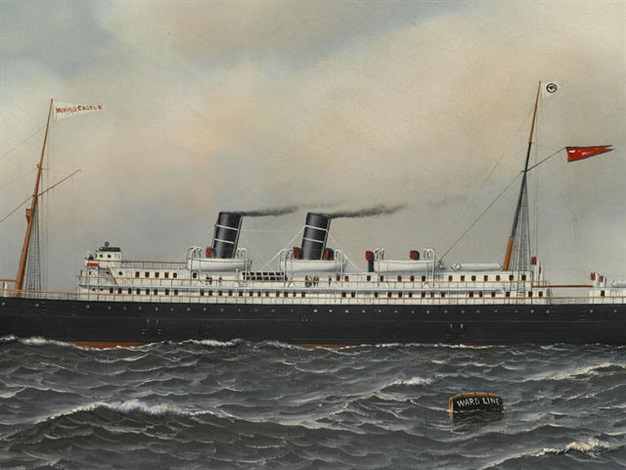 The S.S. Morro Castle of the Ward Line at sea with Ward Line inscribed ...