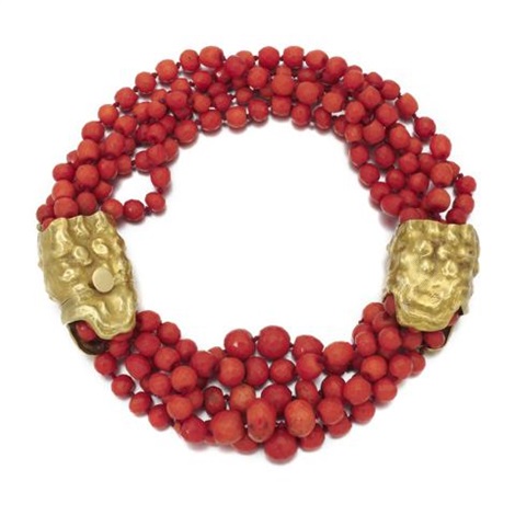 Coral, emerald and diamond necklace Collana in corallo, smeraldi e ...