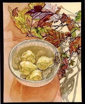 Pears and autumn leaves by Janet Fish on artnet