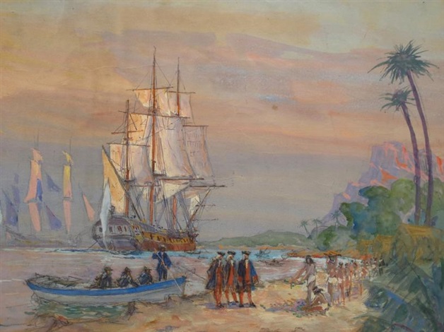 Le débarquement de Bougainville à Tahiti by Albert Sebille on artnet