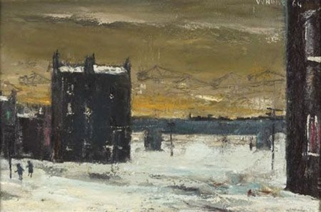 Glasgow street in snow by Herbert Bannister Whone on artnet
